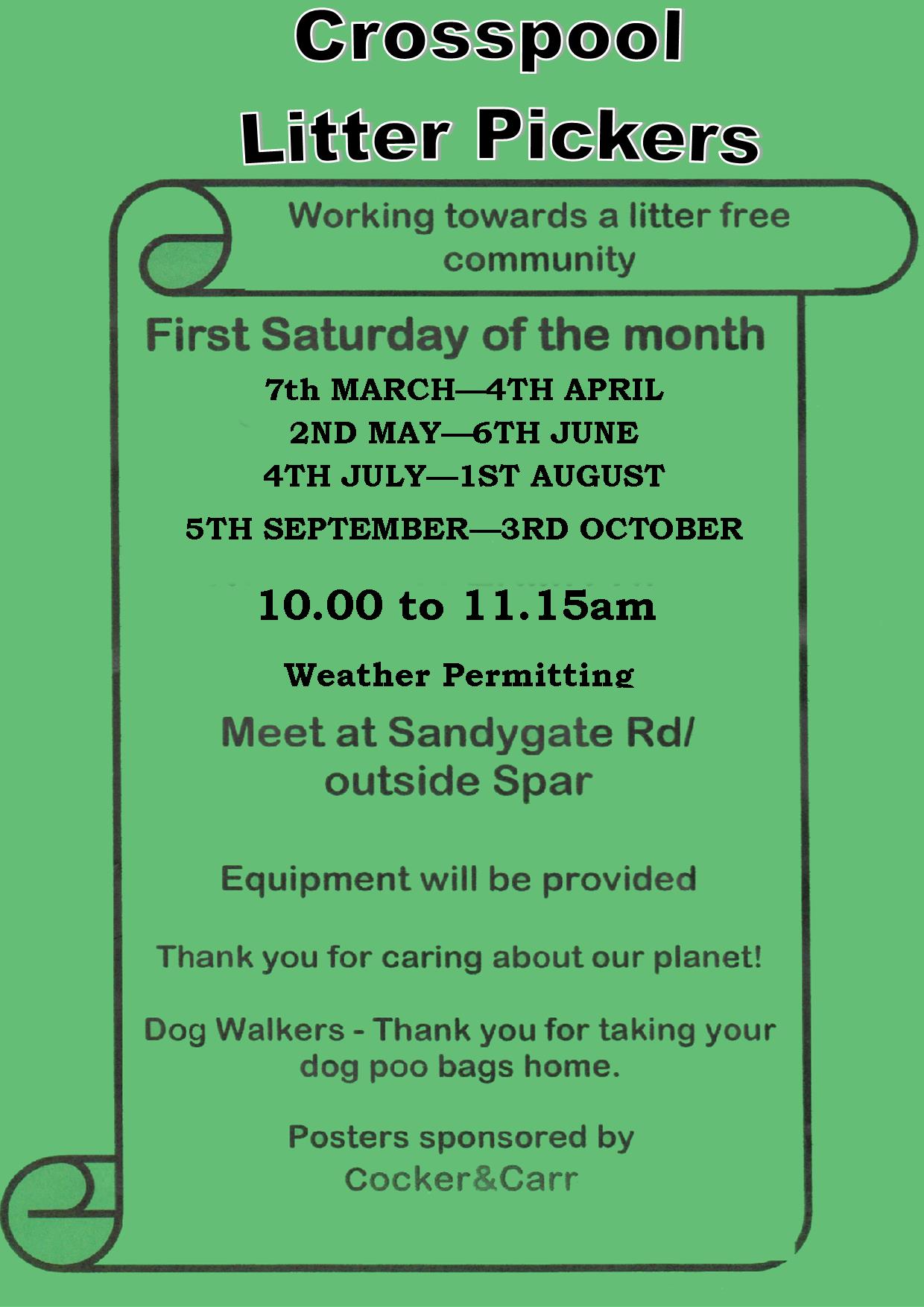 Crosspool Litter Pick Dates – Crosspool News – crosspool.info